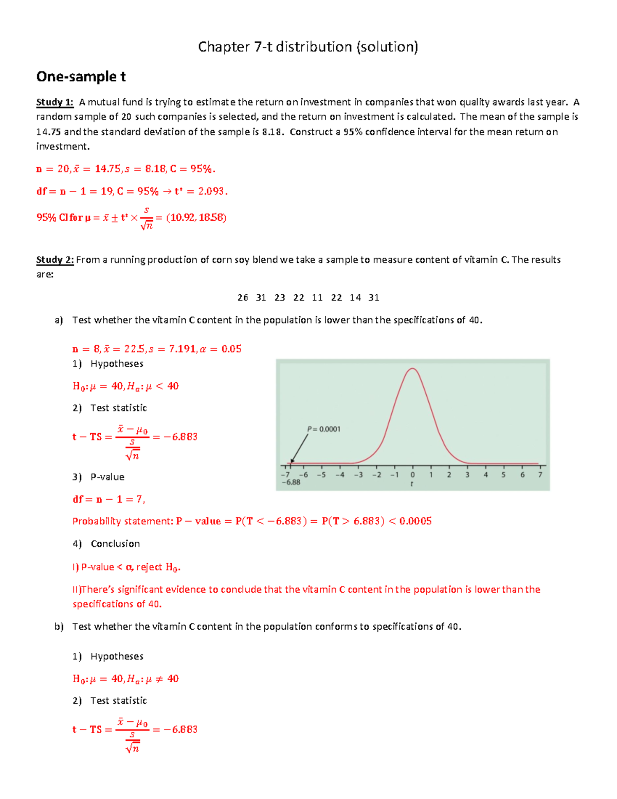 501Topic 06 t distributuion Exercise s - Chapter 7-t distribution ...