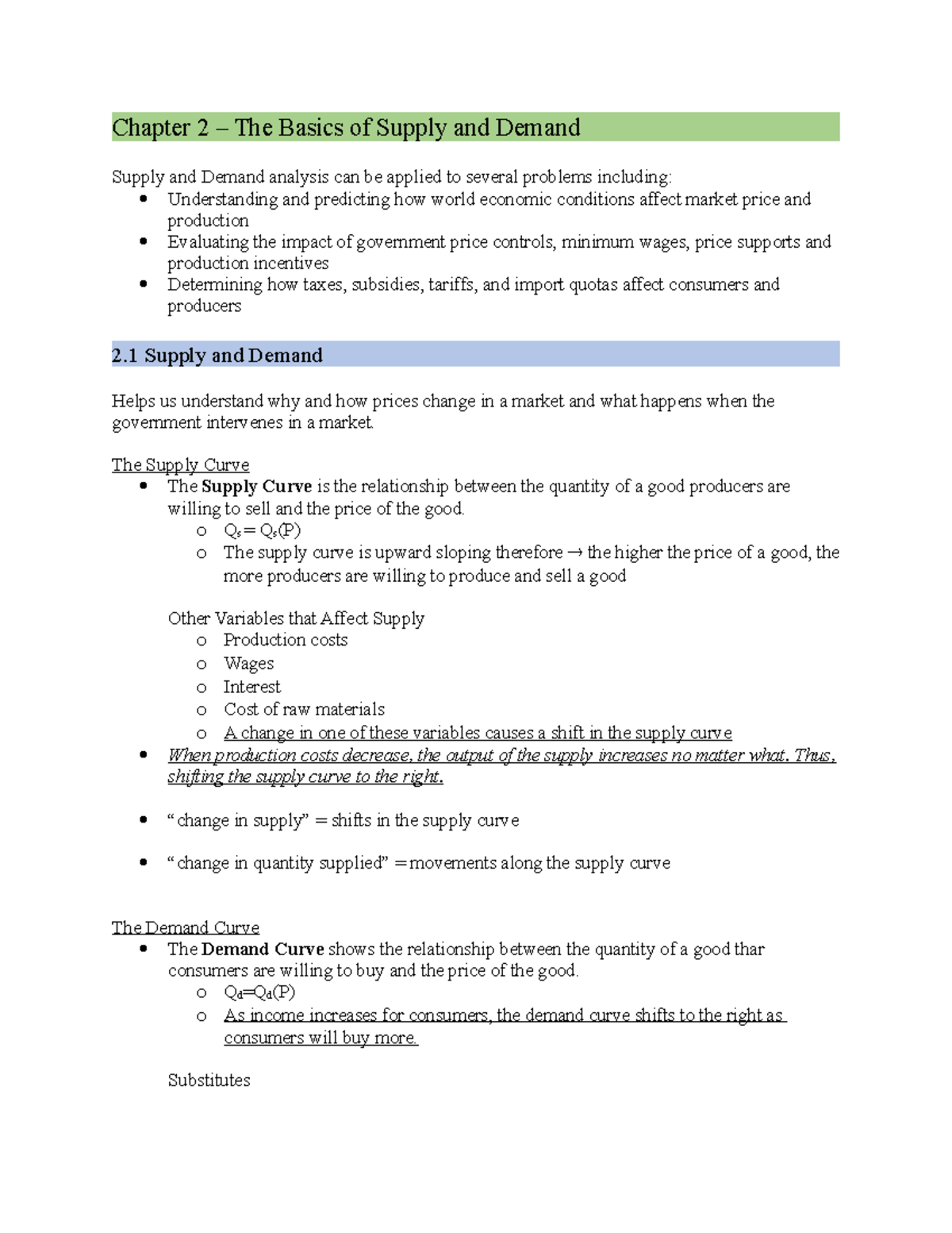 Chapter 2 - The Basics of Supply and Demand - Chapter 2 – The Basics of ...