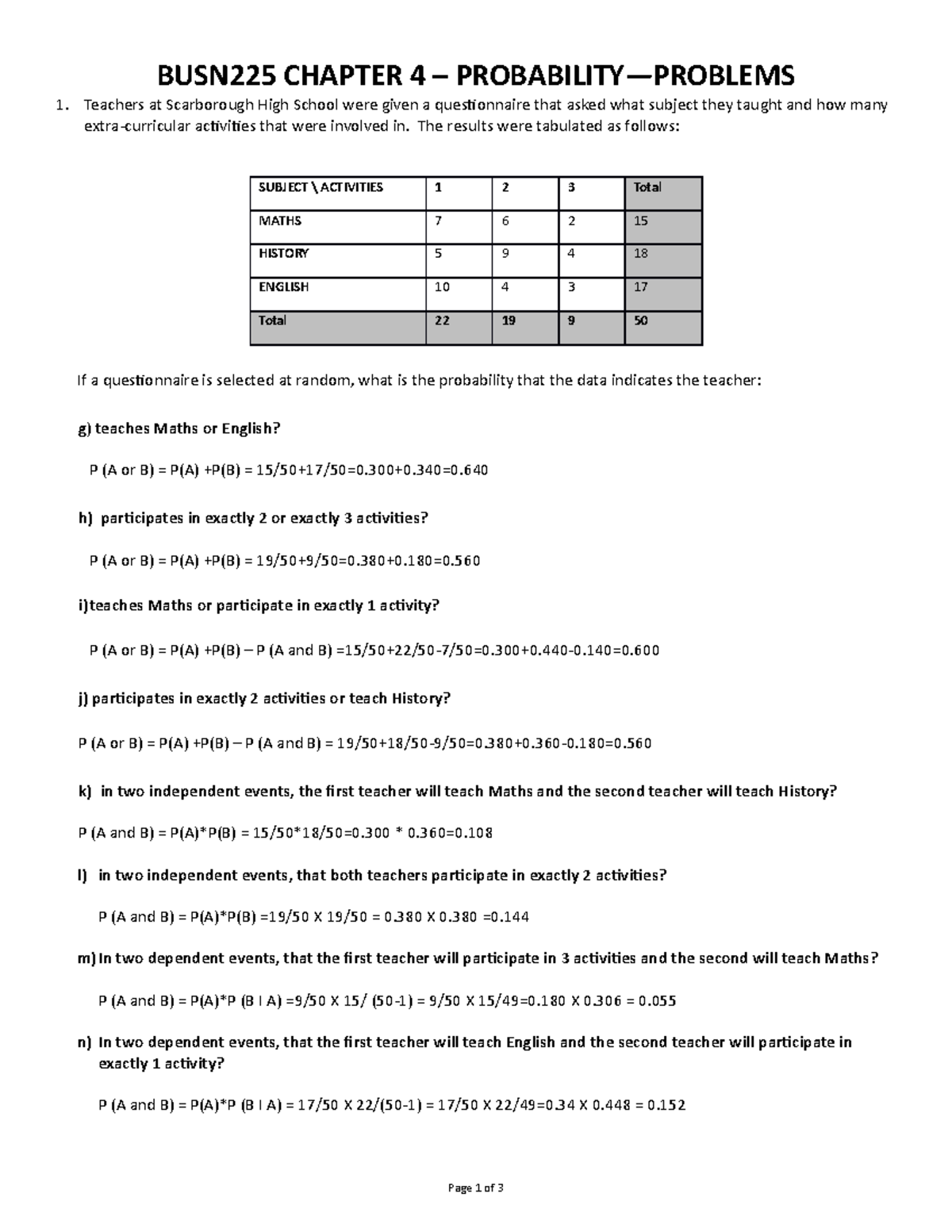 Chapter 4 - Probability- Problems 2 - BUSN225 CHAPTER 4 – PROBABILITY ...