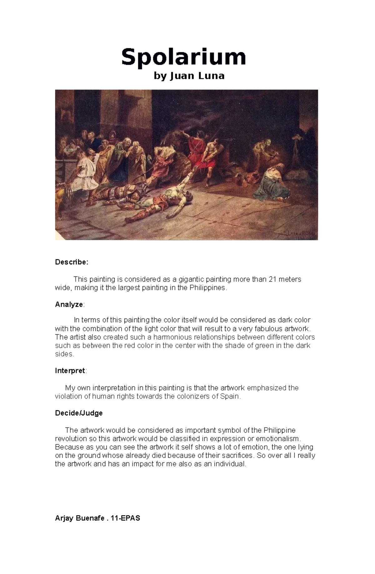 Spolarium - none - Spolarium by Juan Luna Describe: This painting is ...