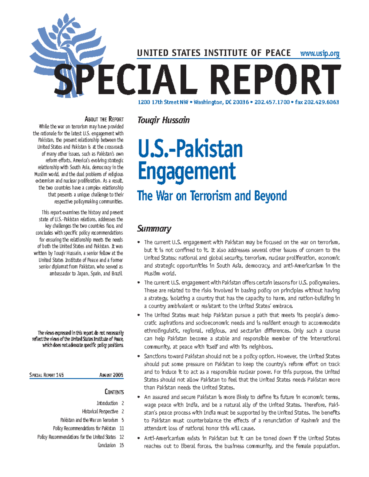 Readings 28 War on Terror and the role of Pakistan and USA - usip - Studocu
