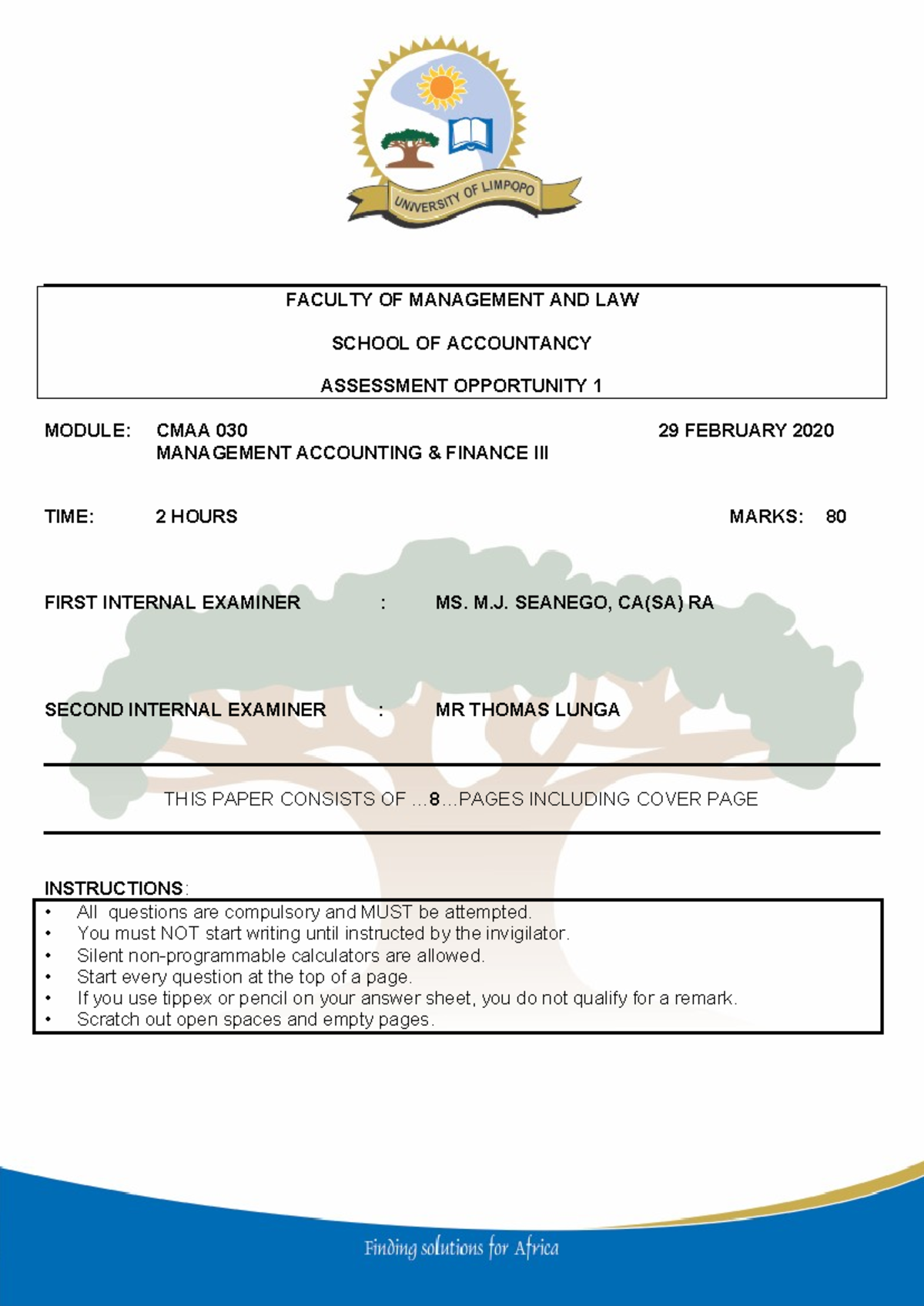 2020 CMA030 Assessment Opportunity 1 - FACULTY OF MANAGEMENT AND LAW ...