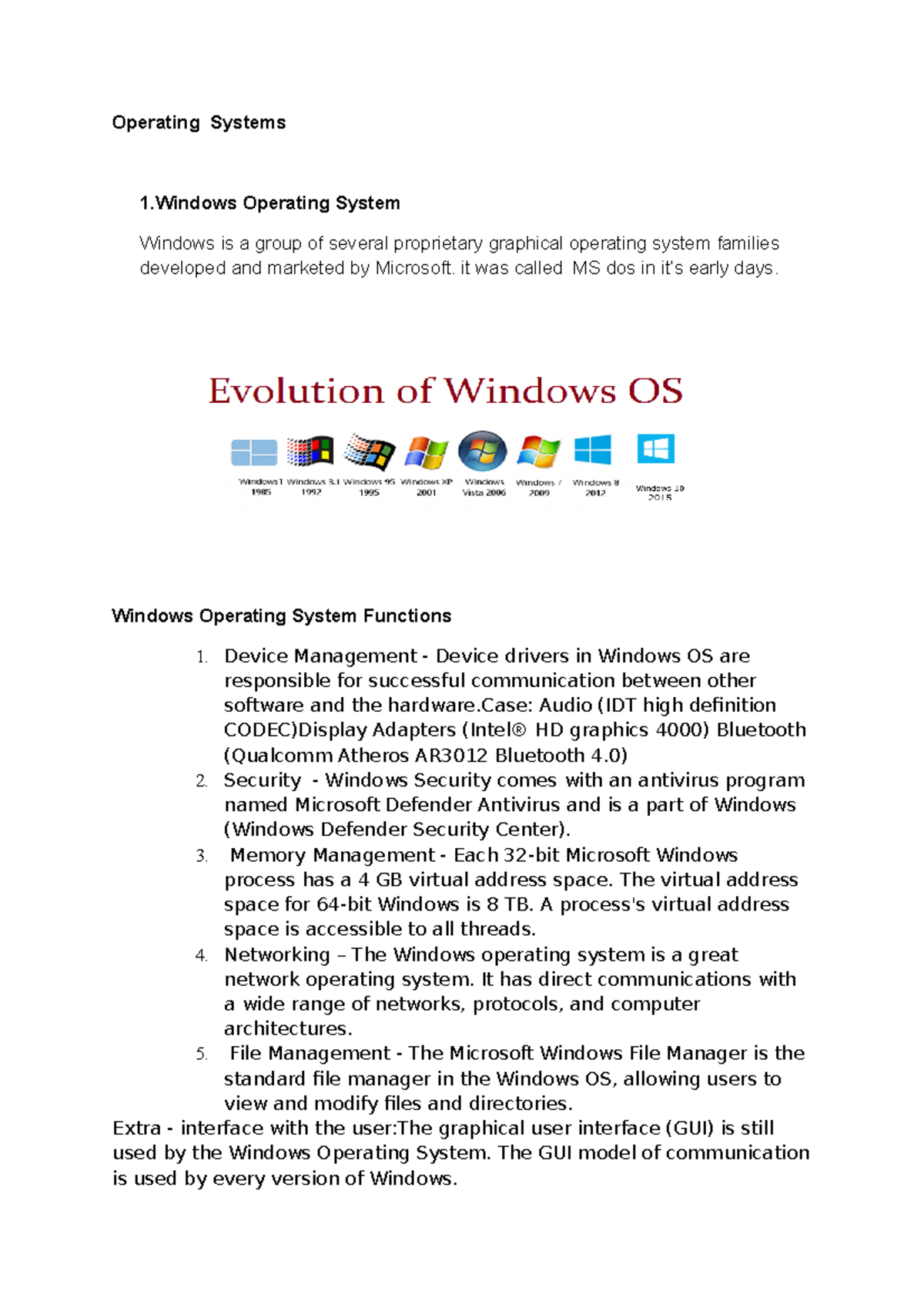 Os char and funct - Operating Systems 1 Operating System Windows is a ...