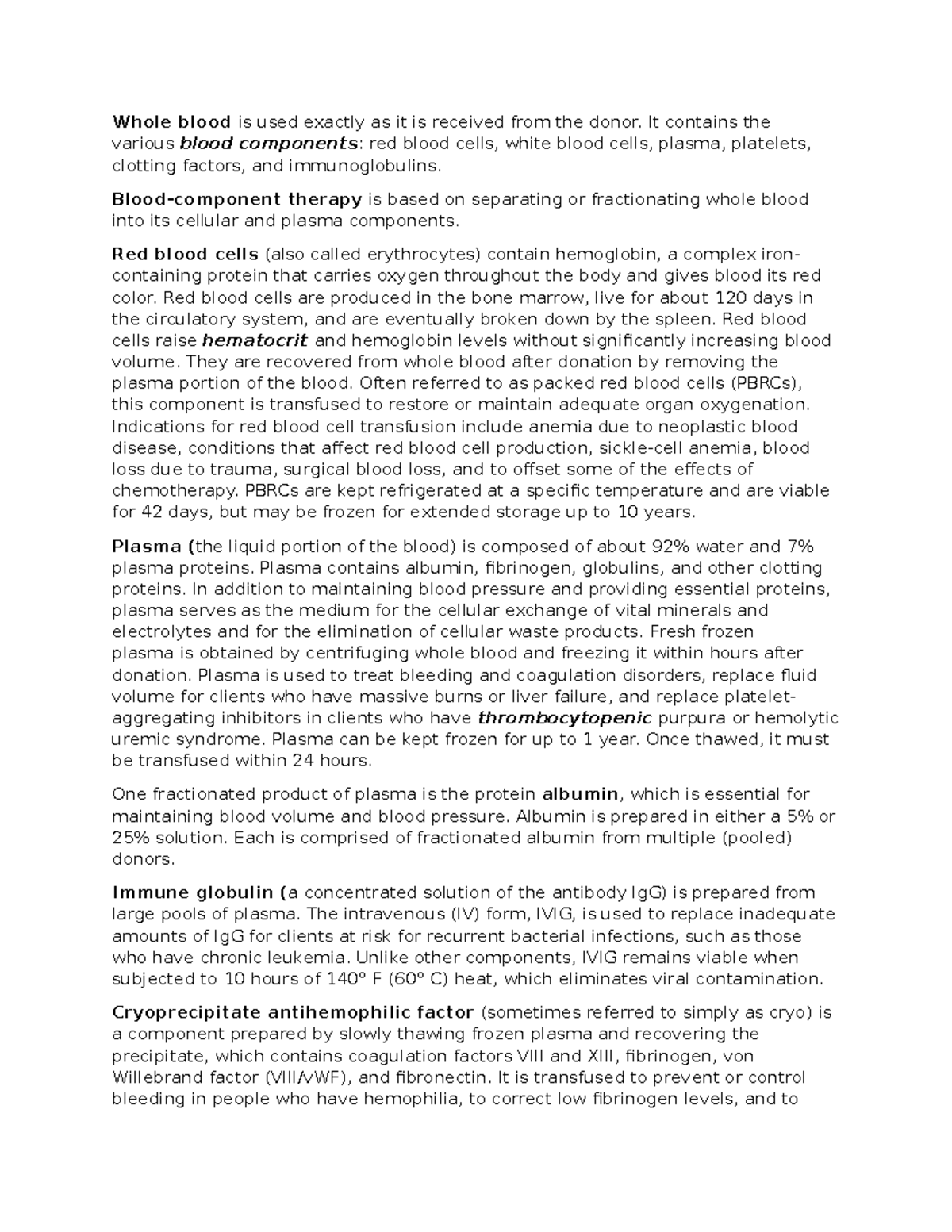 Picmonic - Whole blood is used exactly as it is received from the donor ...