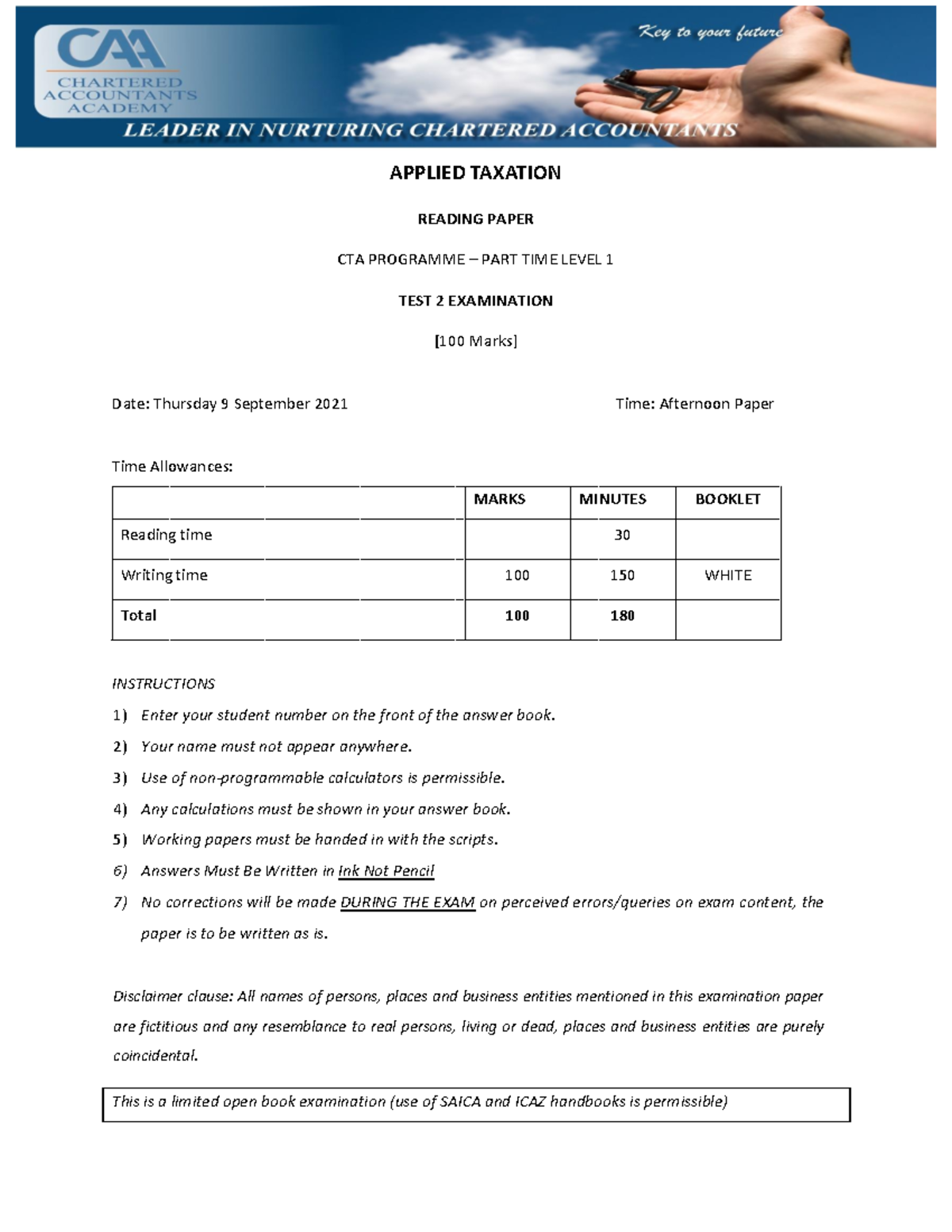 2021 CTA L1 TAX TEST 2 Scenario - APPLIED TAXATION READING PAPER CTA ...