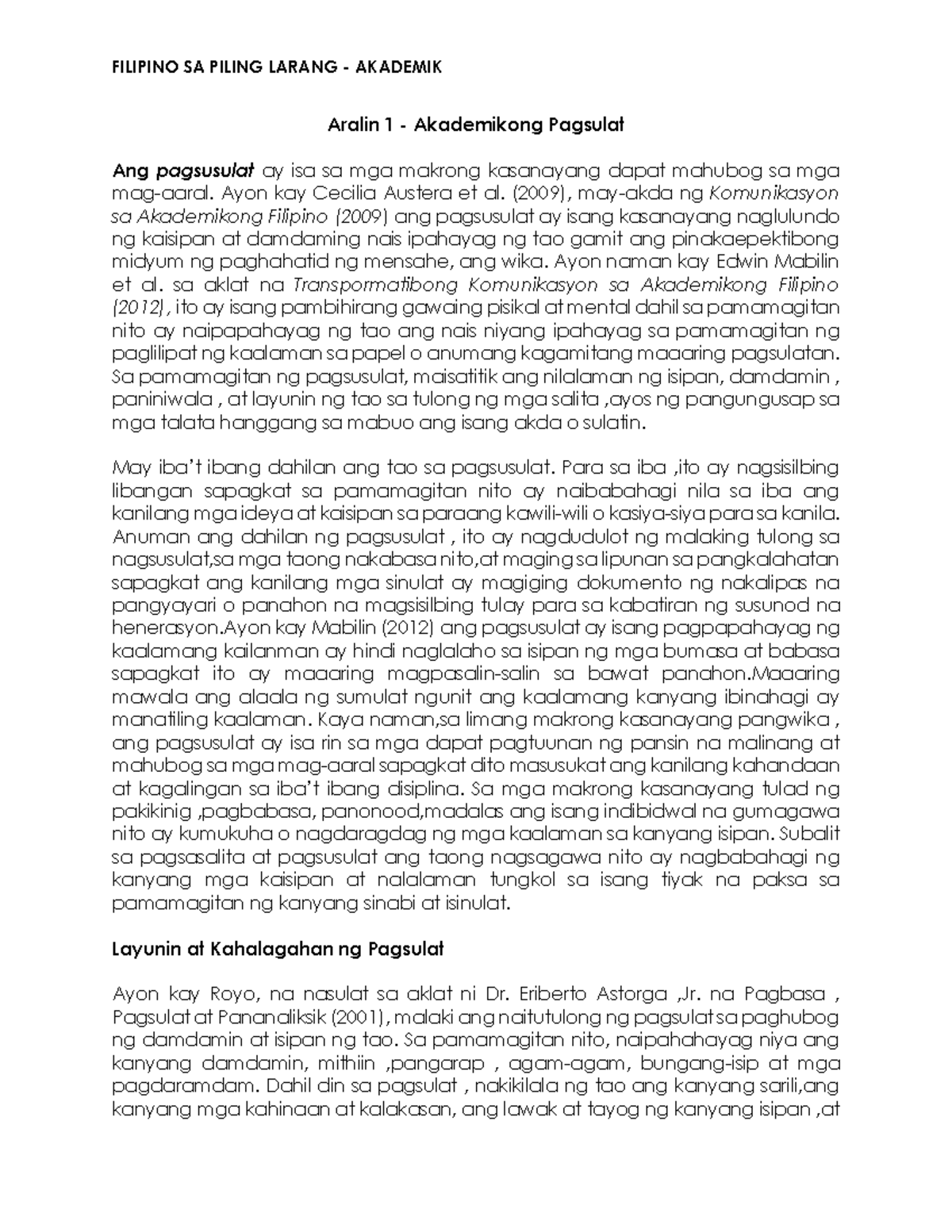 Fspla Q1 Aralin 1 Kahalagahan ng Pagsulat at Akademikong Pagsulat ...