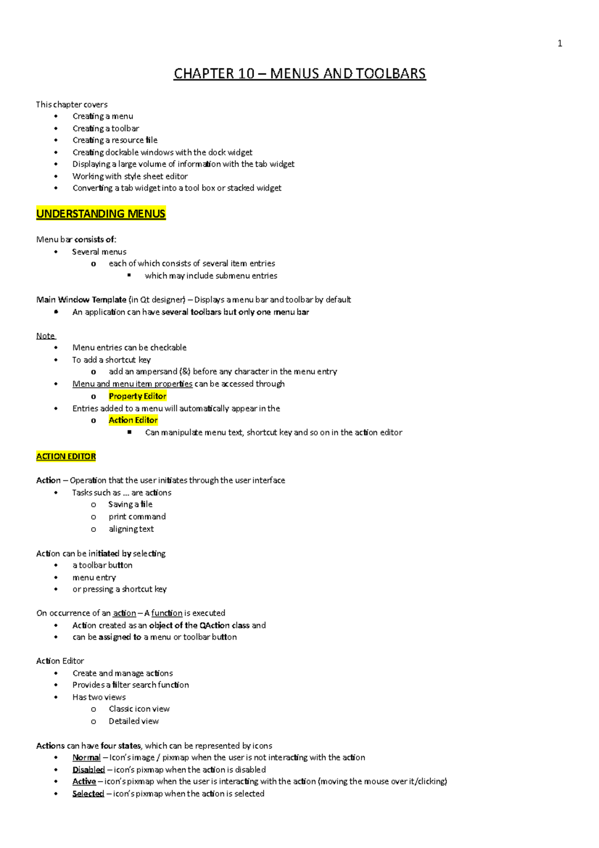 Chapter 10 - Menus and toolbars - CHAPTER 10 – MENUS AND TOOLBARS This ...