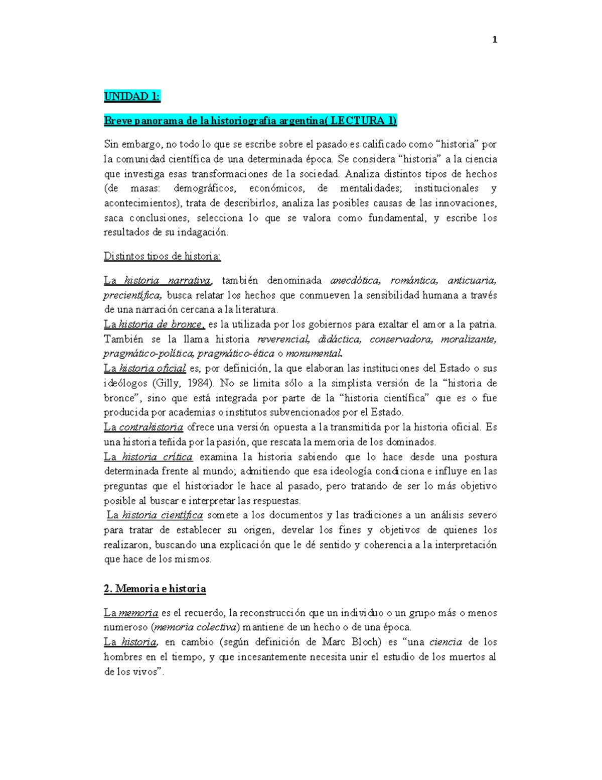 Resumen DE Historia Primer Parcial - Warning: TT: undefined function: 32 UNIDAD 1: Breve ...