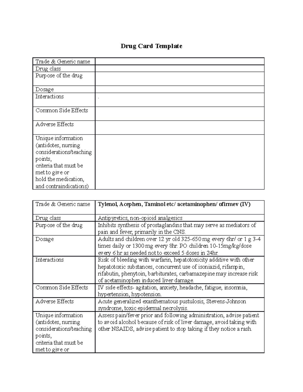 Drug Card wk3 - drugs - Drug Card Template Trade & Generic name Drug ...