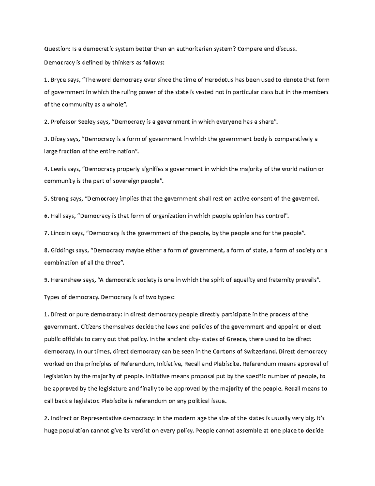 CGP-2 - CGP Assignment - Question: Is a democratic system better than an authoritarian system ...