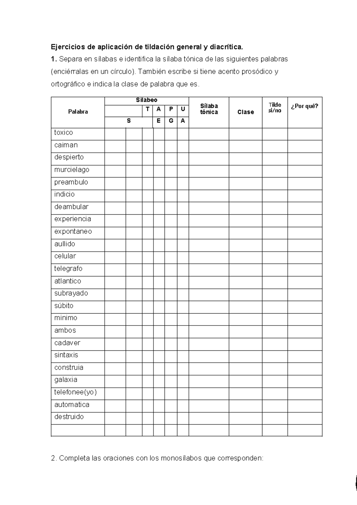 CCAU-954 Ejercicios Unidad I - Ejercicios de aplicación de tildación ...