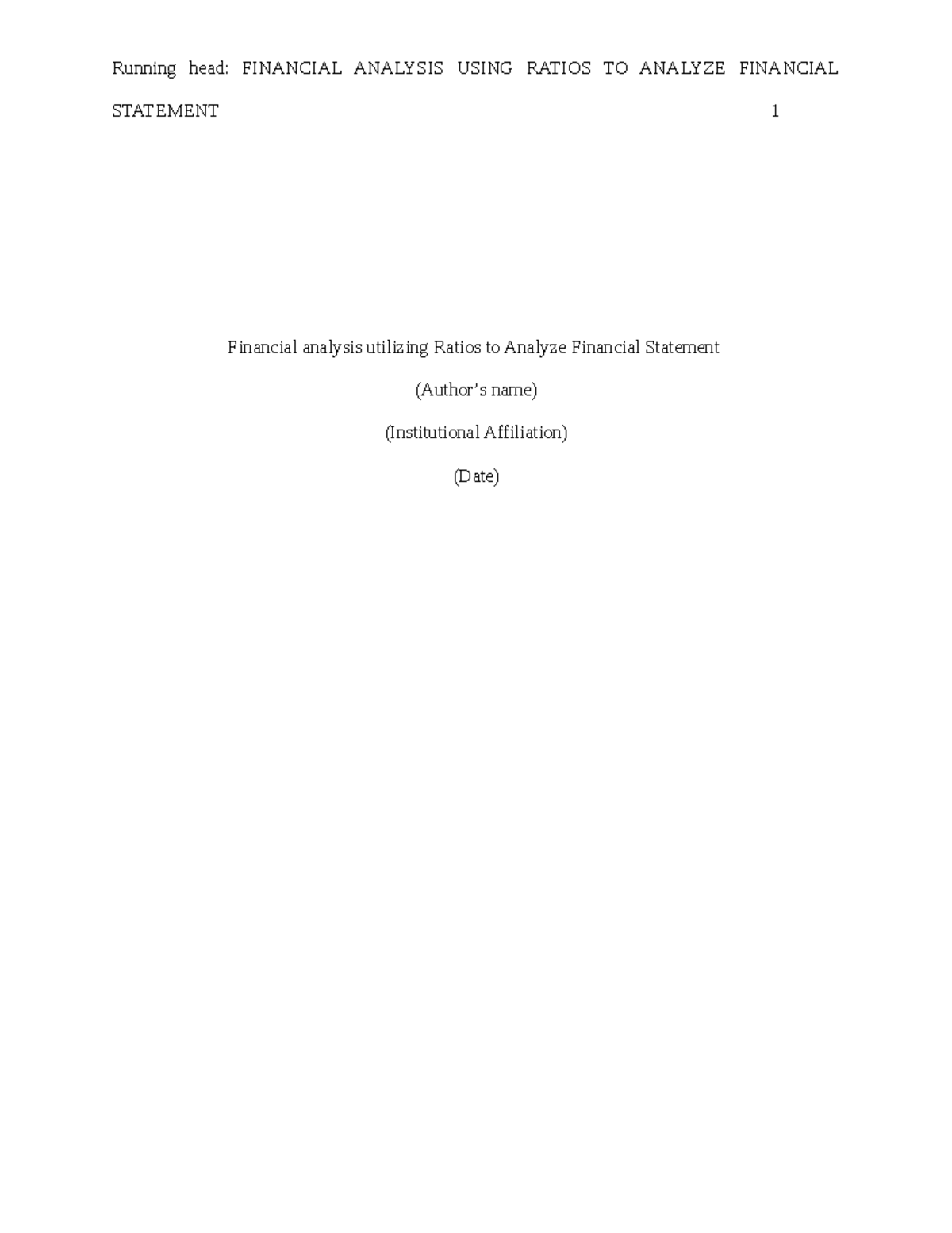 Using Ratios To Analyze Financial Statem Running Head FINANCIAL using-ratios-to-analyze-financial-statem-running-head-financial