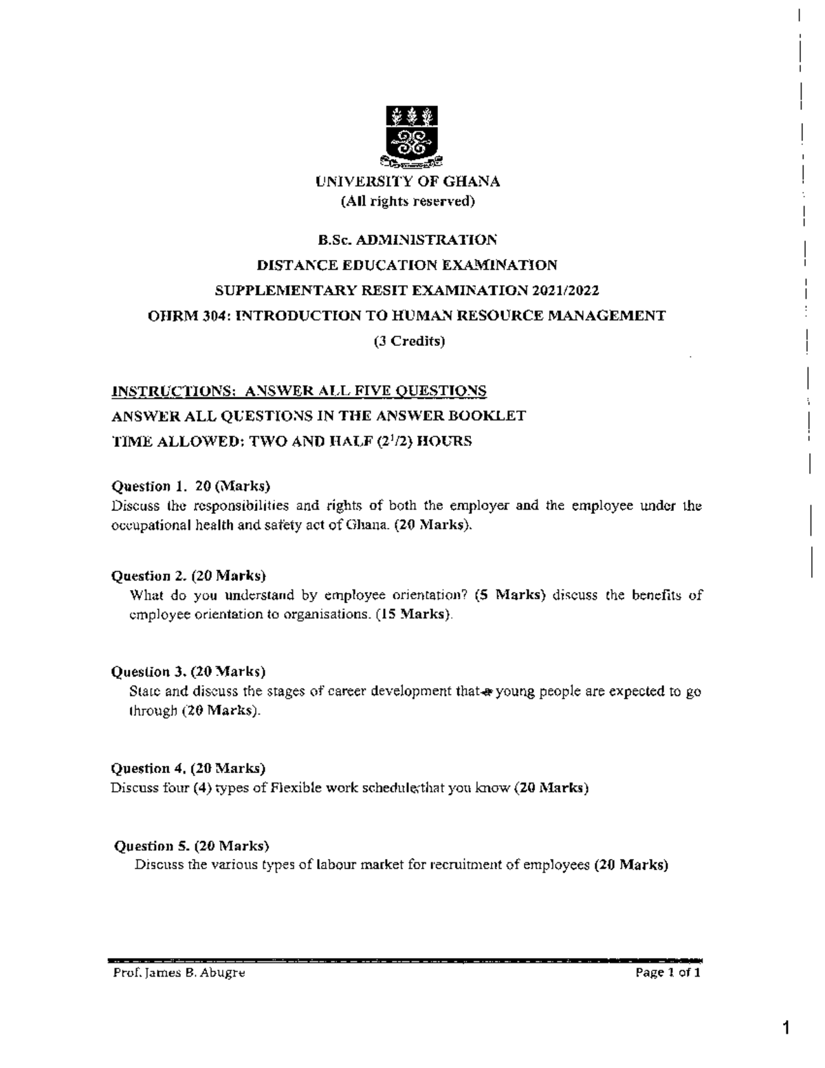 OHRM 304 - Essay exam - IIII ER.:,'.....,. .'"" ~ UNIVERSITY OF GHANA ...