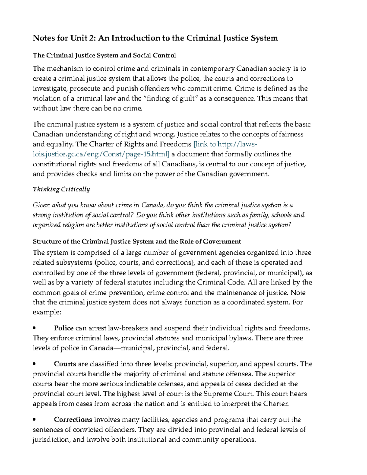 Unit 2 notes - Notes for Unit 2: An Introduction to the Criminal ...