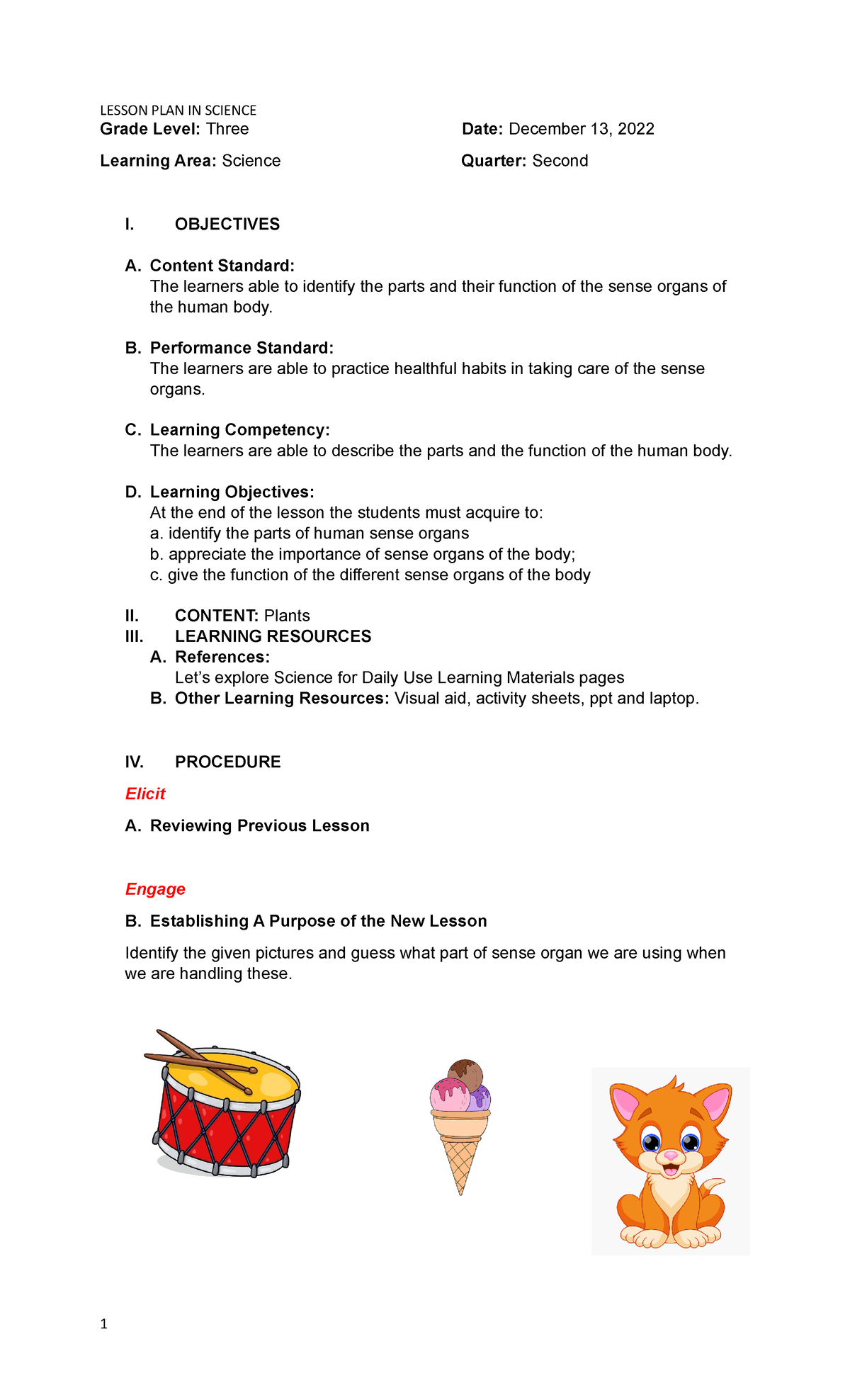 Lesson PLAN IN Science - cxbdgfkbk - LESSON PLAN IN SCIENCE Grade Level ...