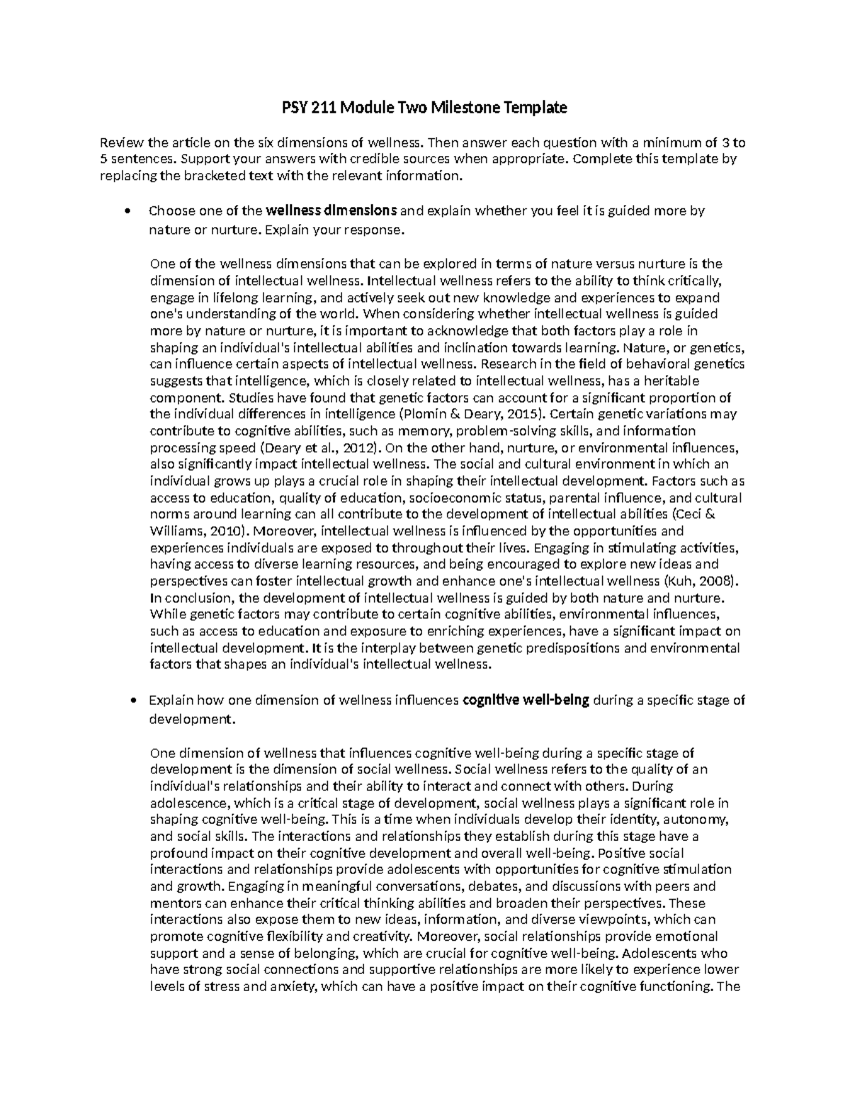 PSY211 Module Two Milestone Template 1 - PSY 211 Module Two Milestone ...