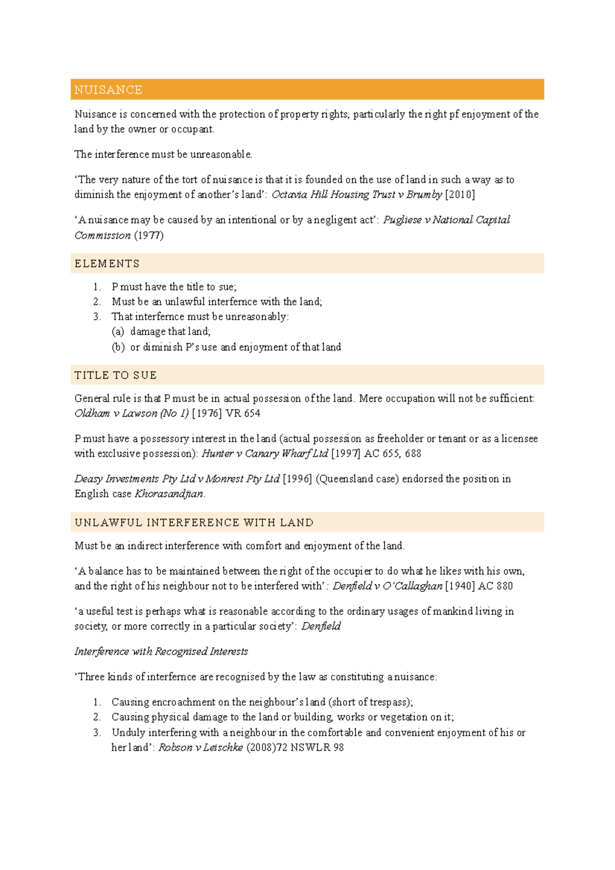 Nuisance (Wk 3) - NUISANCE Nuisance is concerned with the protection of ...