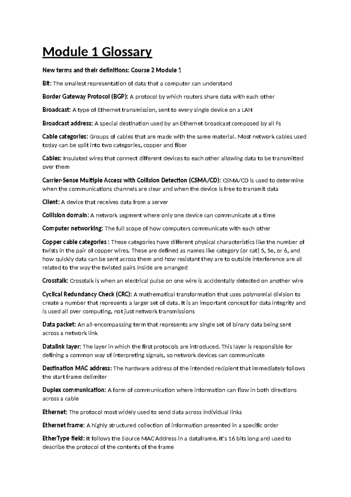 Module 1 - important notes - Module 1 Glossary New terms and their ...