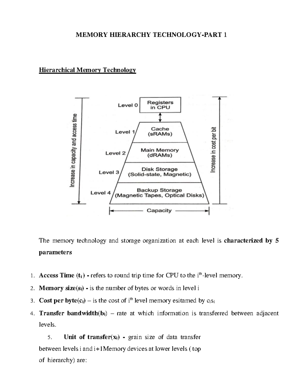 Memory Hierarchy Technology Part 1 Memory Hierarchy Technology Part 1 Hierarchical Memory