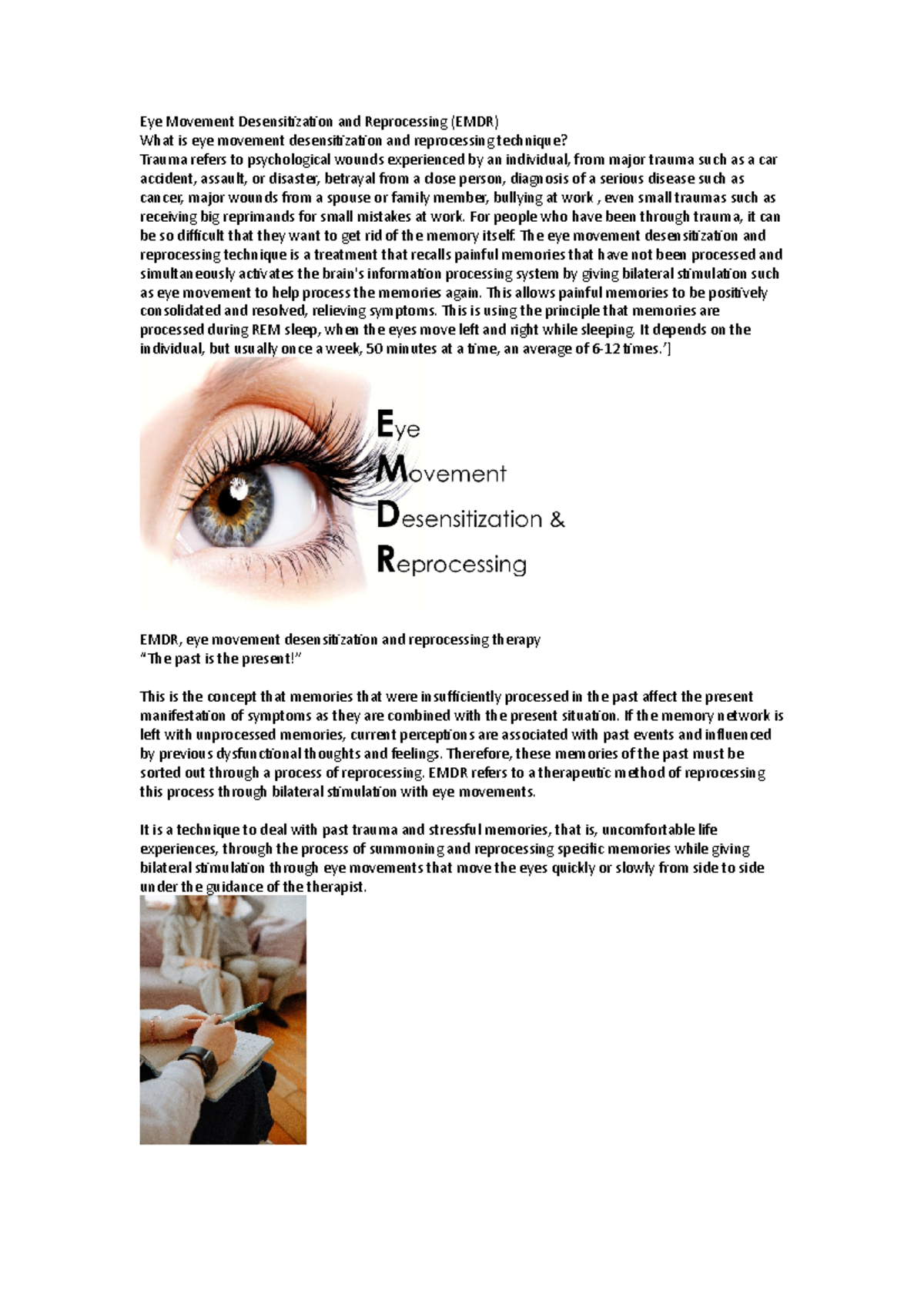 Eye Movement Desensitization and Reprocessing (EMDR) - For people who ...