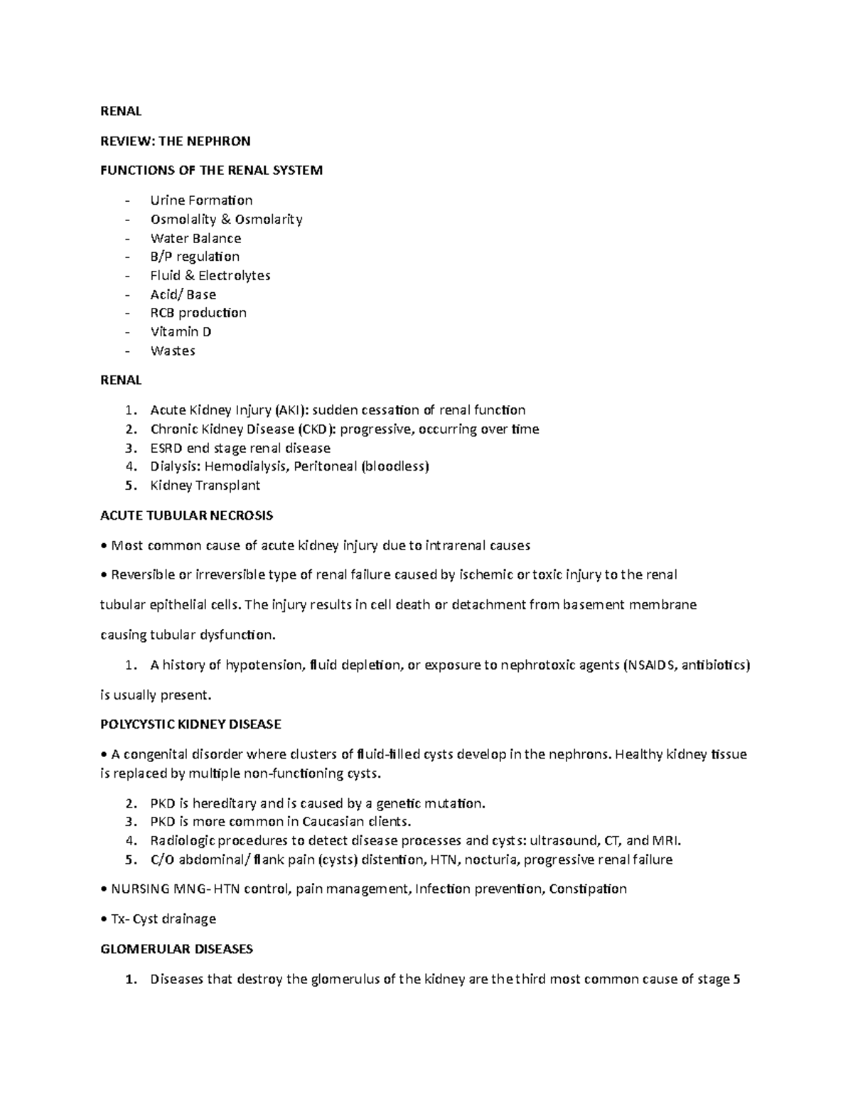 Renal - RENAL REVIEW: THE NEPHRON FUNCTIONS OF THE RENAL SYSTEM Urine ...