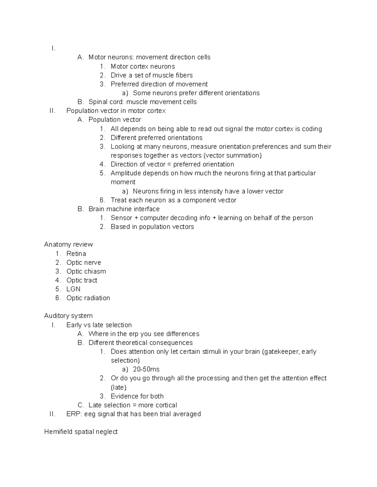Cog neuro exam 2 study guide - I. A. Motor neurons: movement direction ...