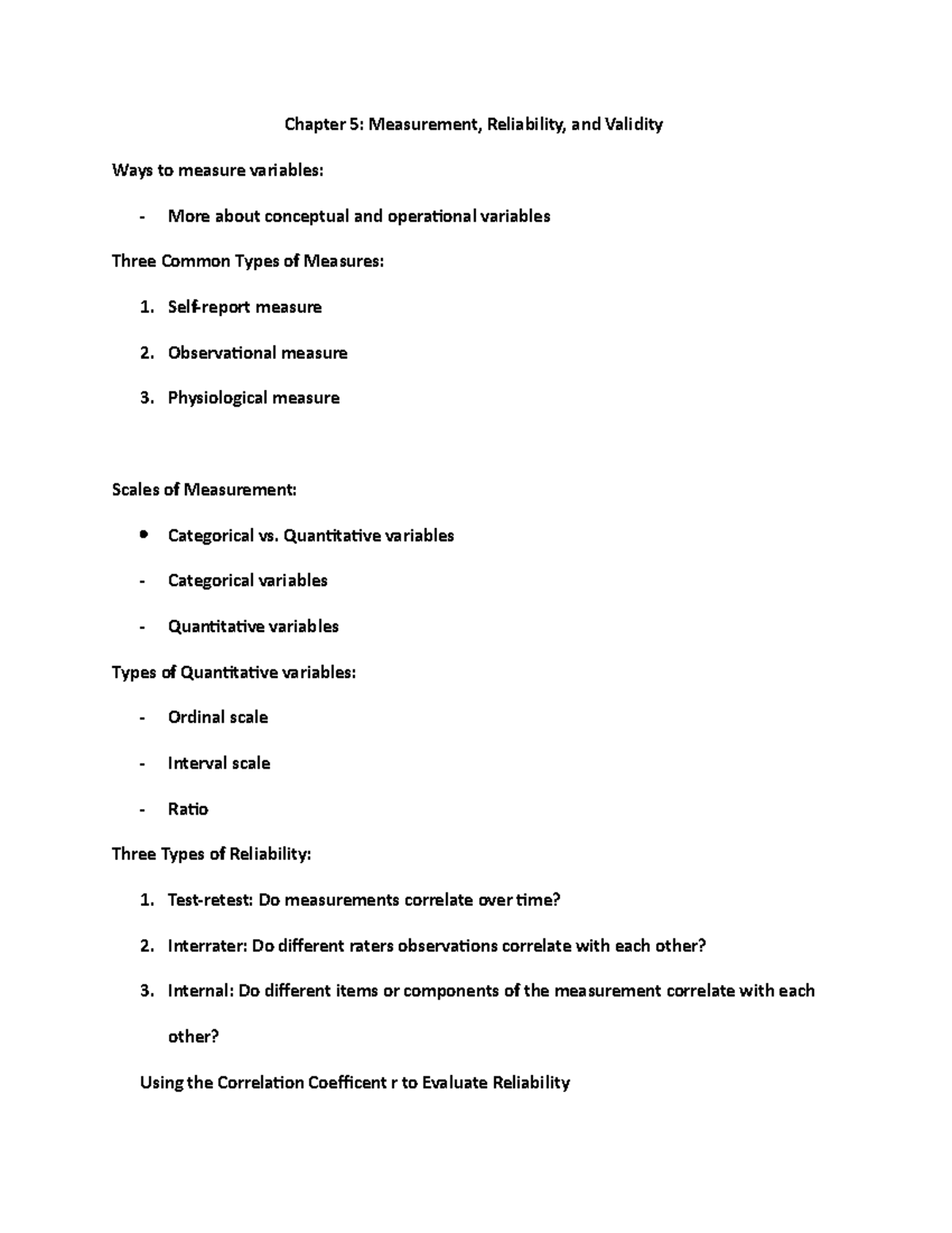 Chapter 5 - Chapter 5: Measurement, Reliability, and Validity Ways to ...
