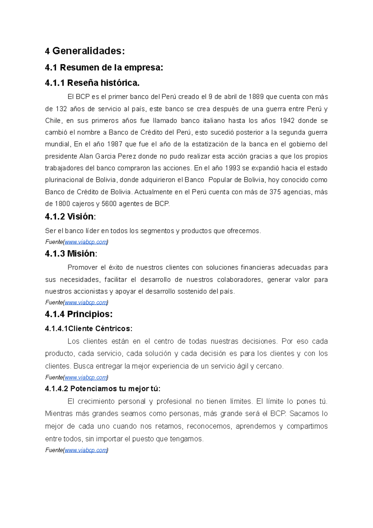 BCP Mision Vision - resumen - 4 Generalidades: 4 Resumen de la empresa ...