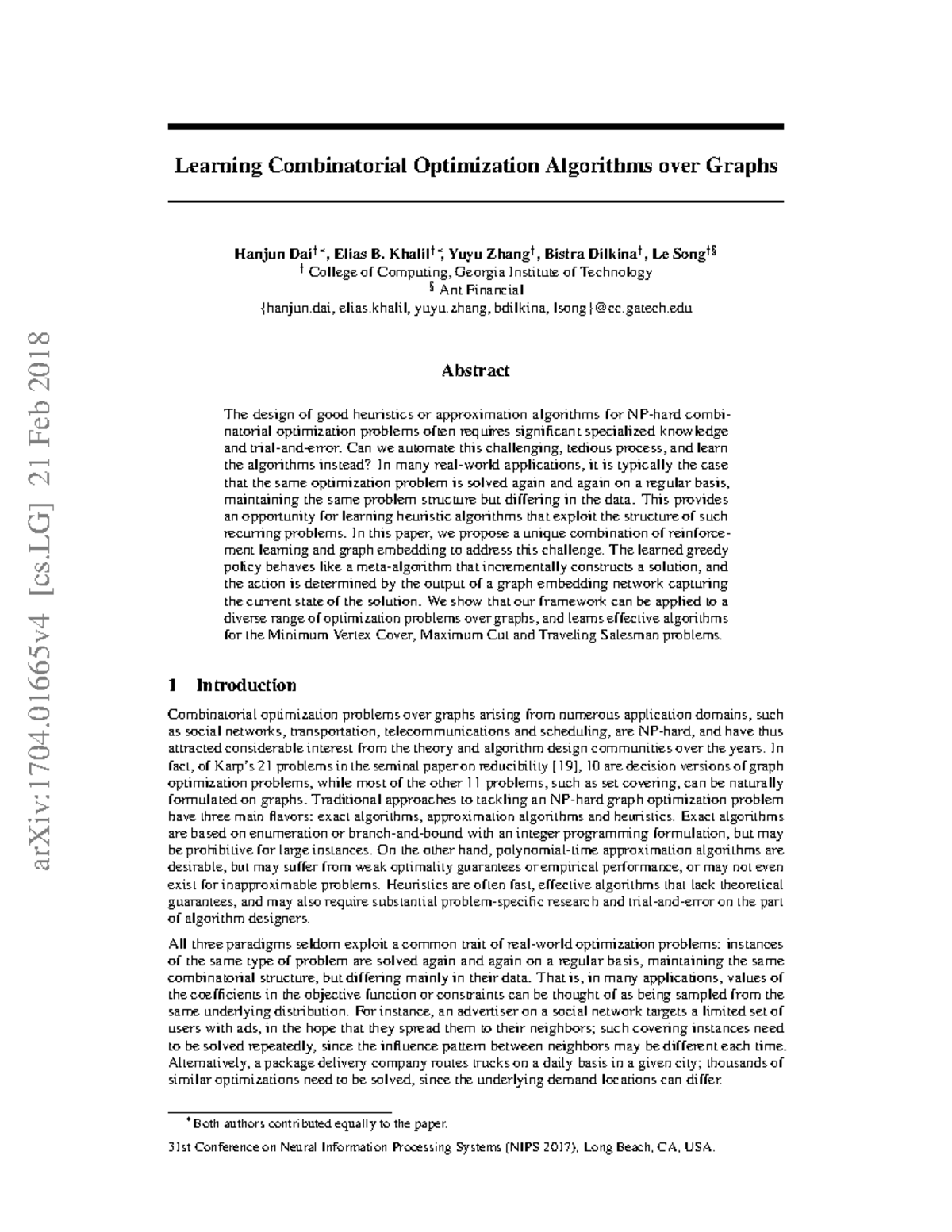 Learning Combinatorial optimization algorithms over graphs - Yuyu ... Learning Combinatorial optimization algorithms over graphs - Yuyu ...