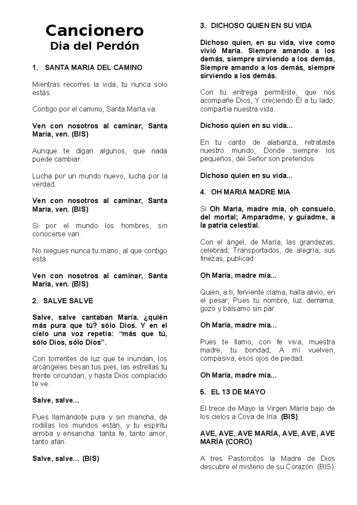 DIA DEL Perdon - Cancionero Dia del Perdón 1. SANTA MARIA DEL CAMINO ...