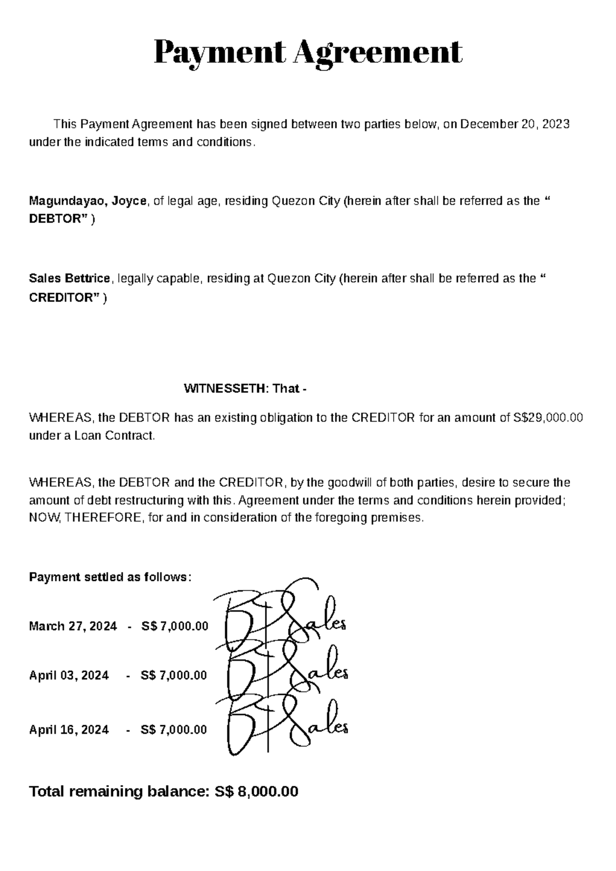 Payment Agreement - ssssss - Payment Agreement This Payment Agreement ...