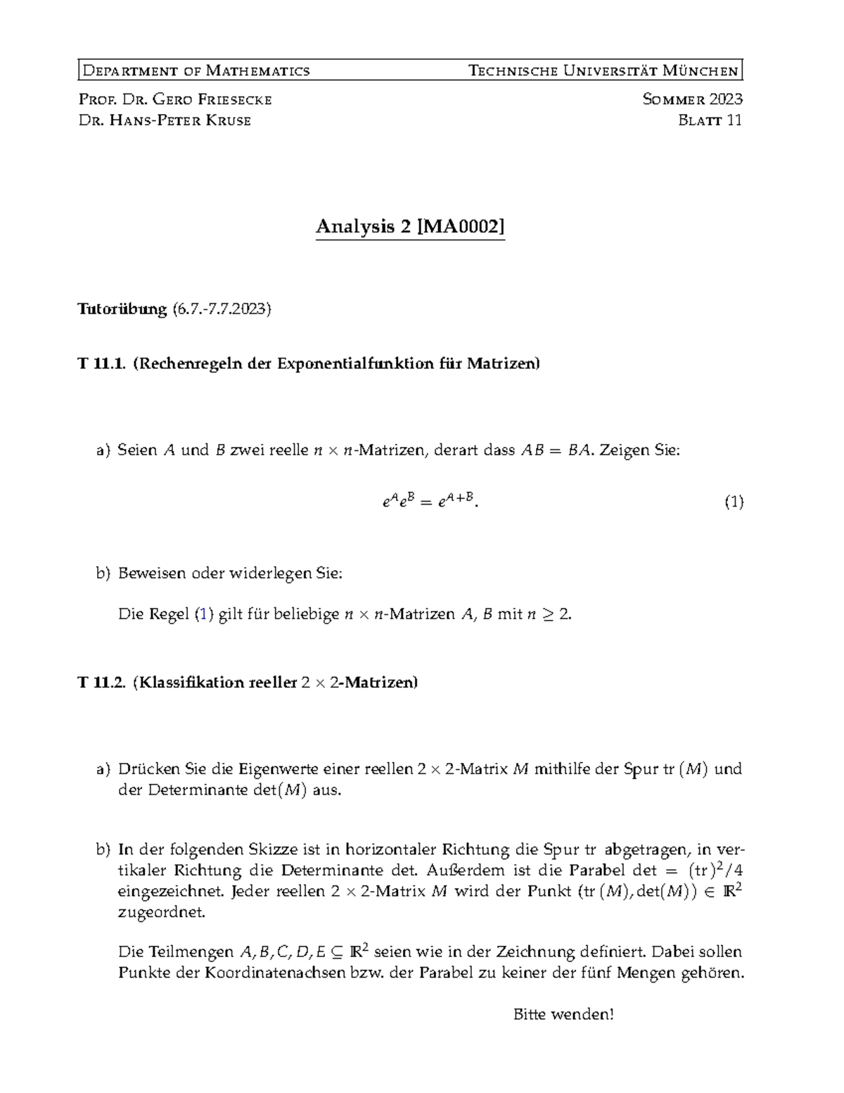 Blatt 11 Analysis 2 - Department of Mathematics Technische Universität ...