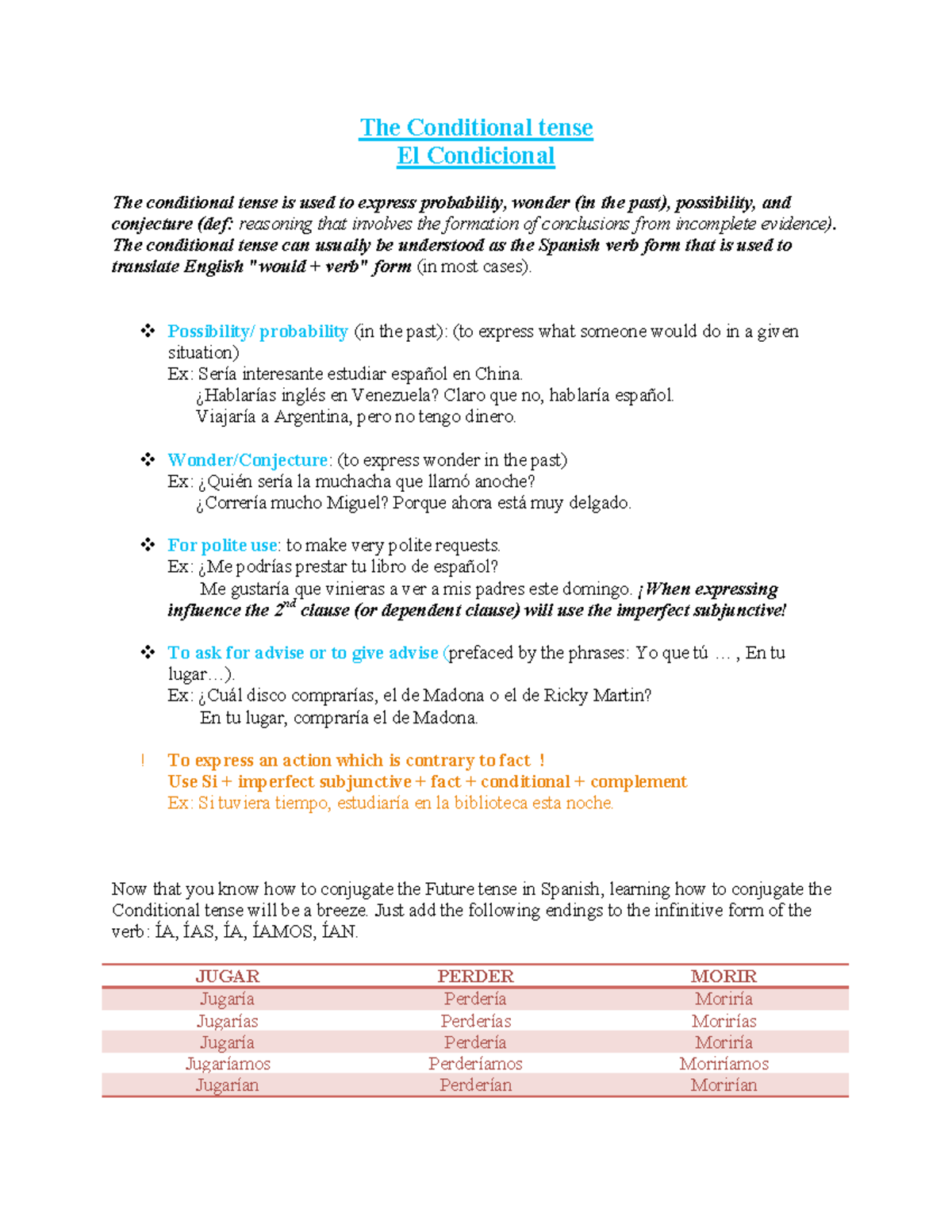 The Conditional Tense - The Conditional tense El Condicional The ...