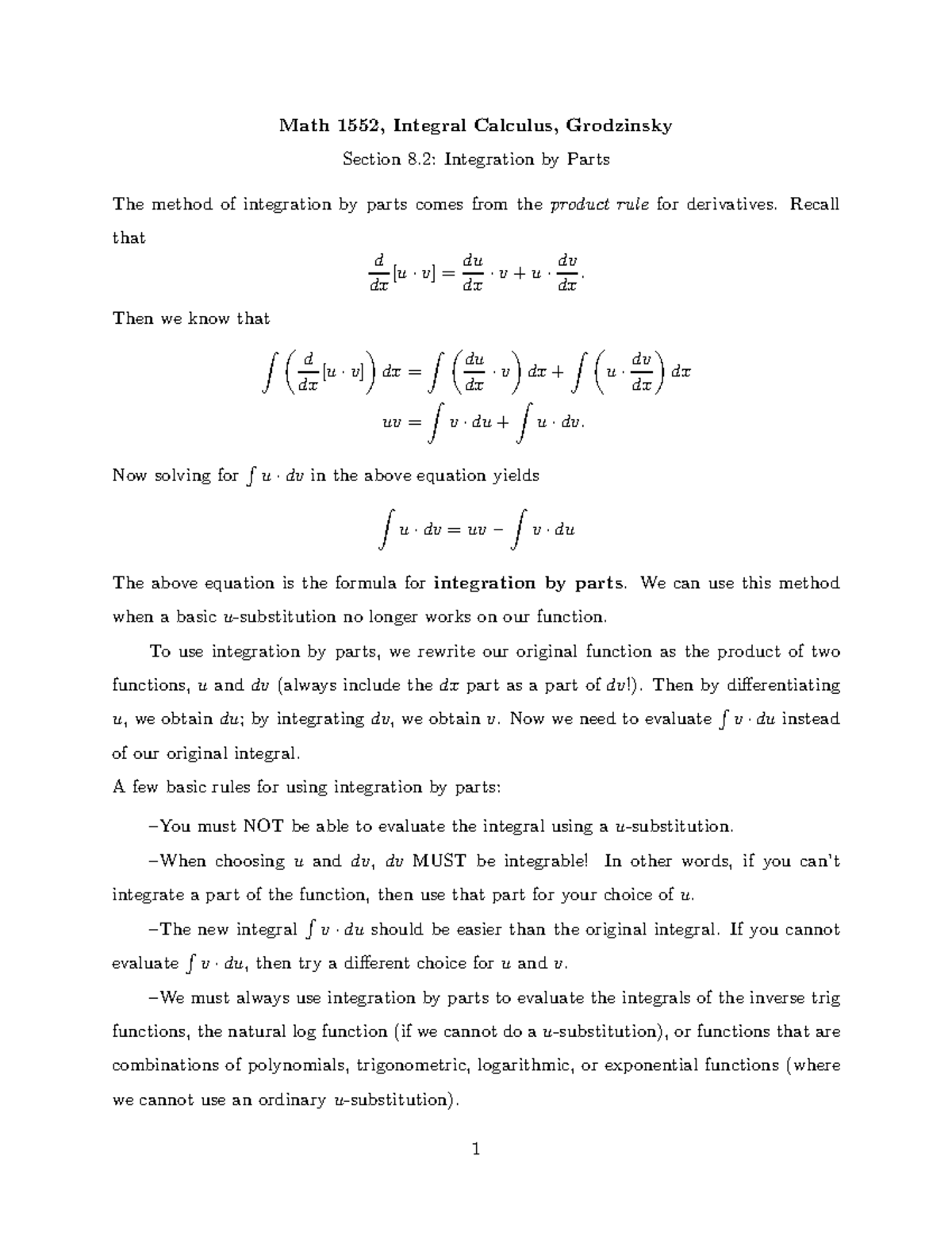 Handout 82 - Math 1552, Integral Calculus, Grodzinsky Section 8 ...