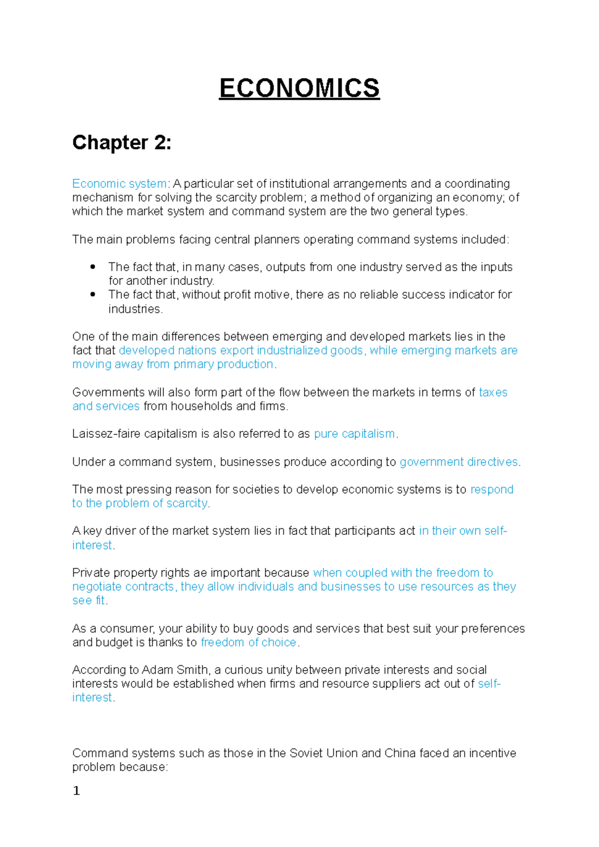 Economics chapter 2 - ECONOMICS Chapter 2: Economic system: A ...