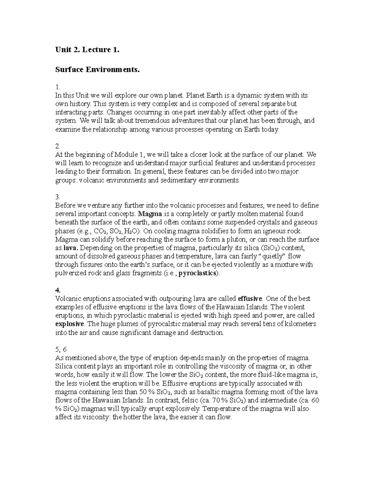 Unit2Module 1 - fdyt gwrestg - Unit 2. Lecture 1. Surface Environments ...