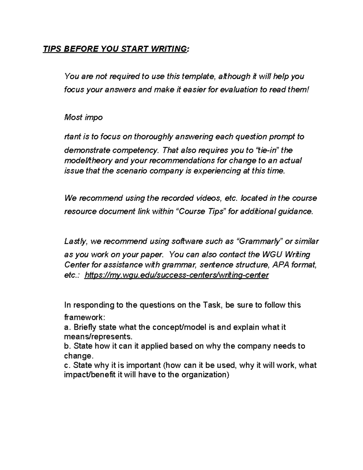 C721 Task 1 Assignment - TIPS BEFORE YOU START WRITING: You are not ...