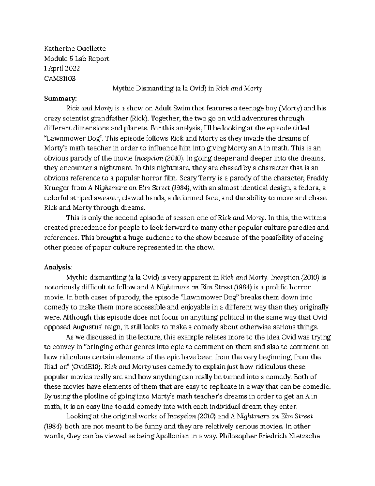 Module 5 Lab Report - Katherine Ouellette Module 5 Lab Report 1 April ...