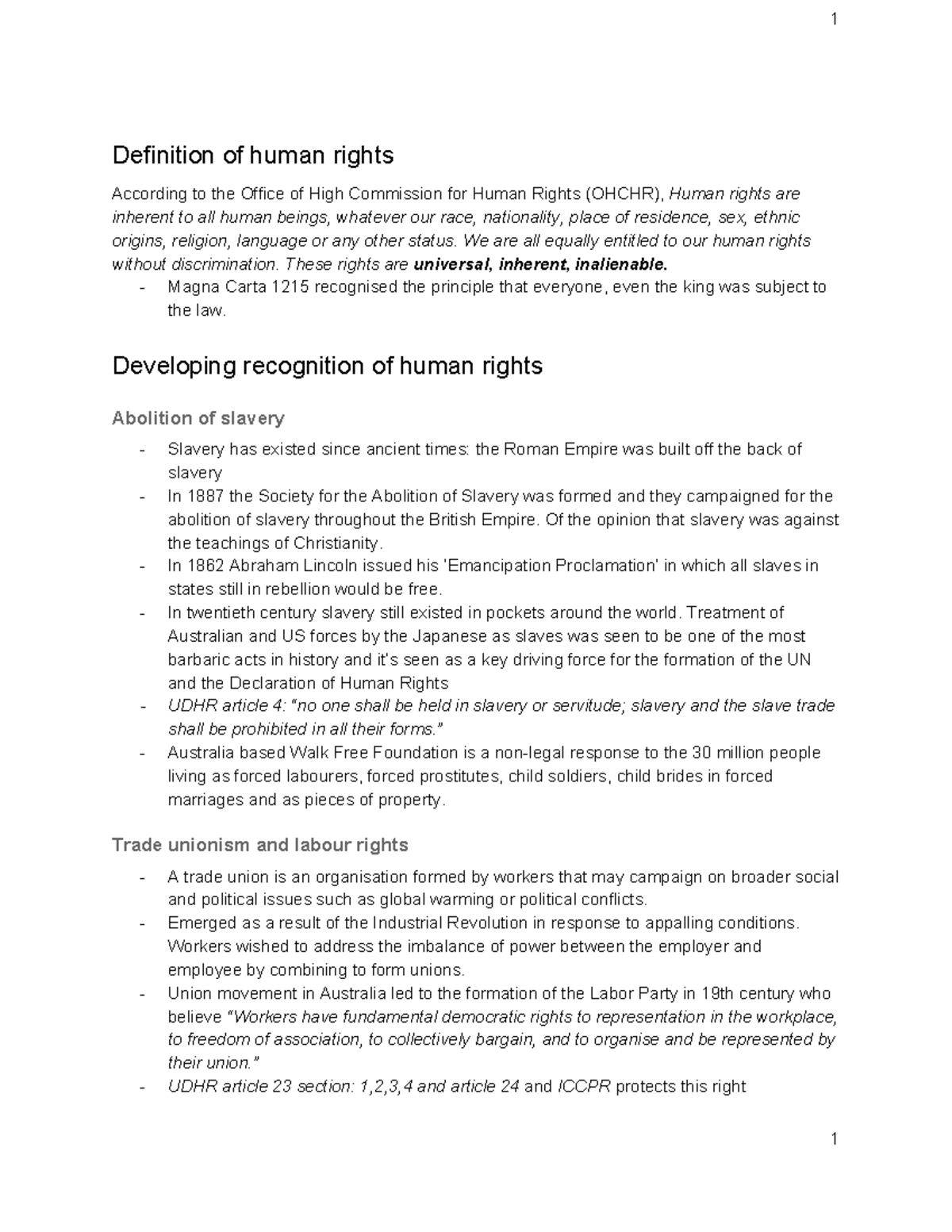 Notes-Human-Rights - nnnn - 1 Definition of human rights According to ...