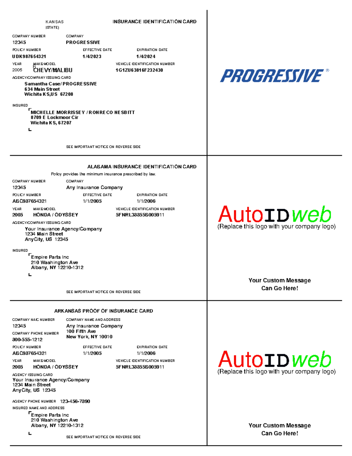Insurance card template - INSURANCE IDENTIFICATION CARD (STATE) COMPANY ...