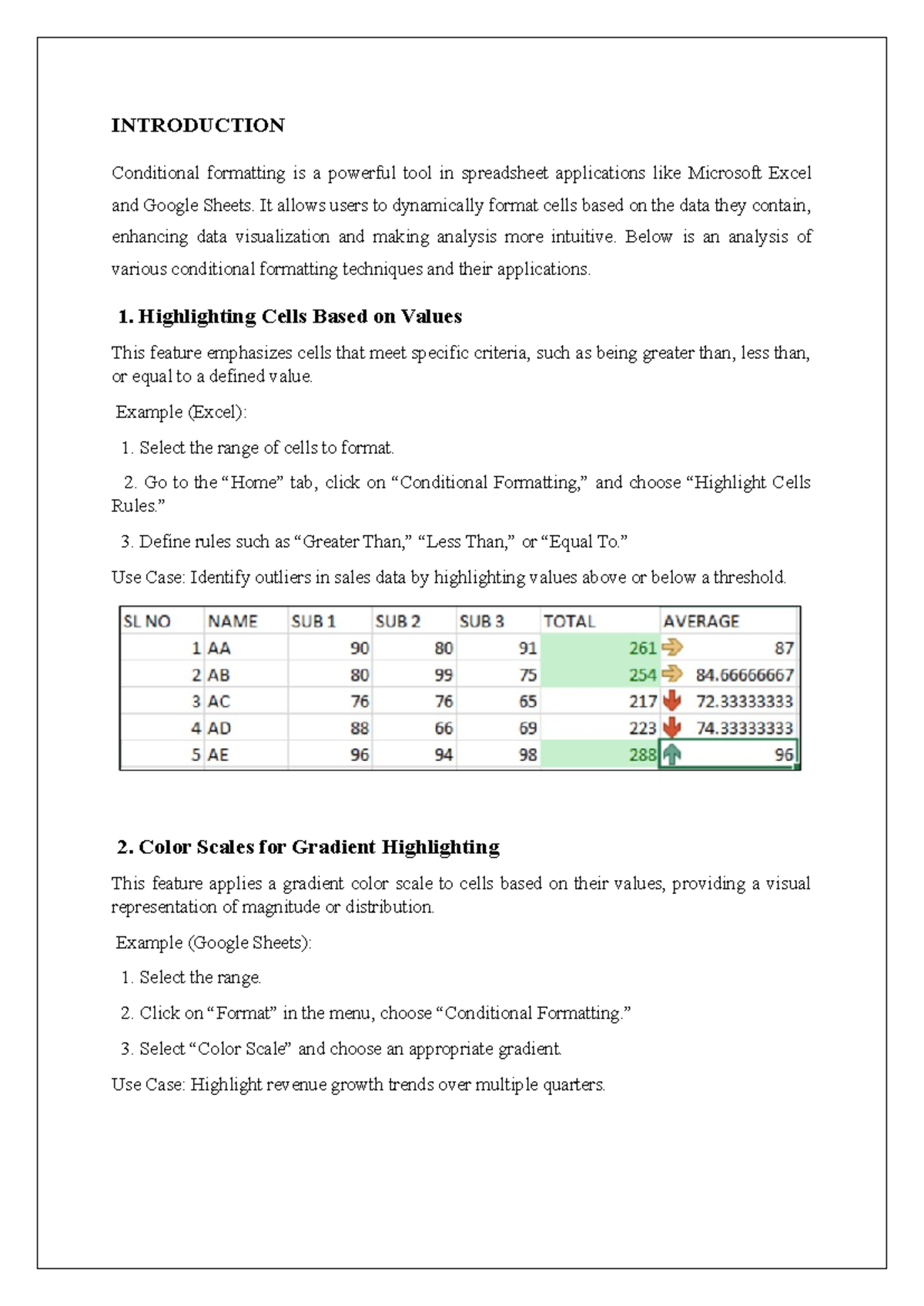 Excel- conditional formating - INTRODUCTION Conditional formatting is a ...