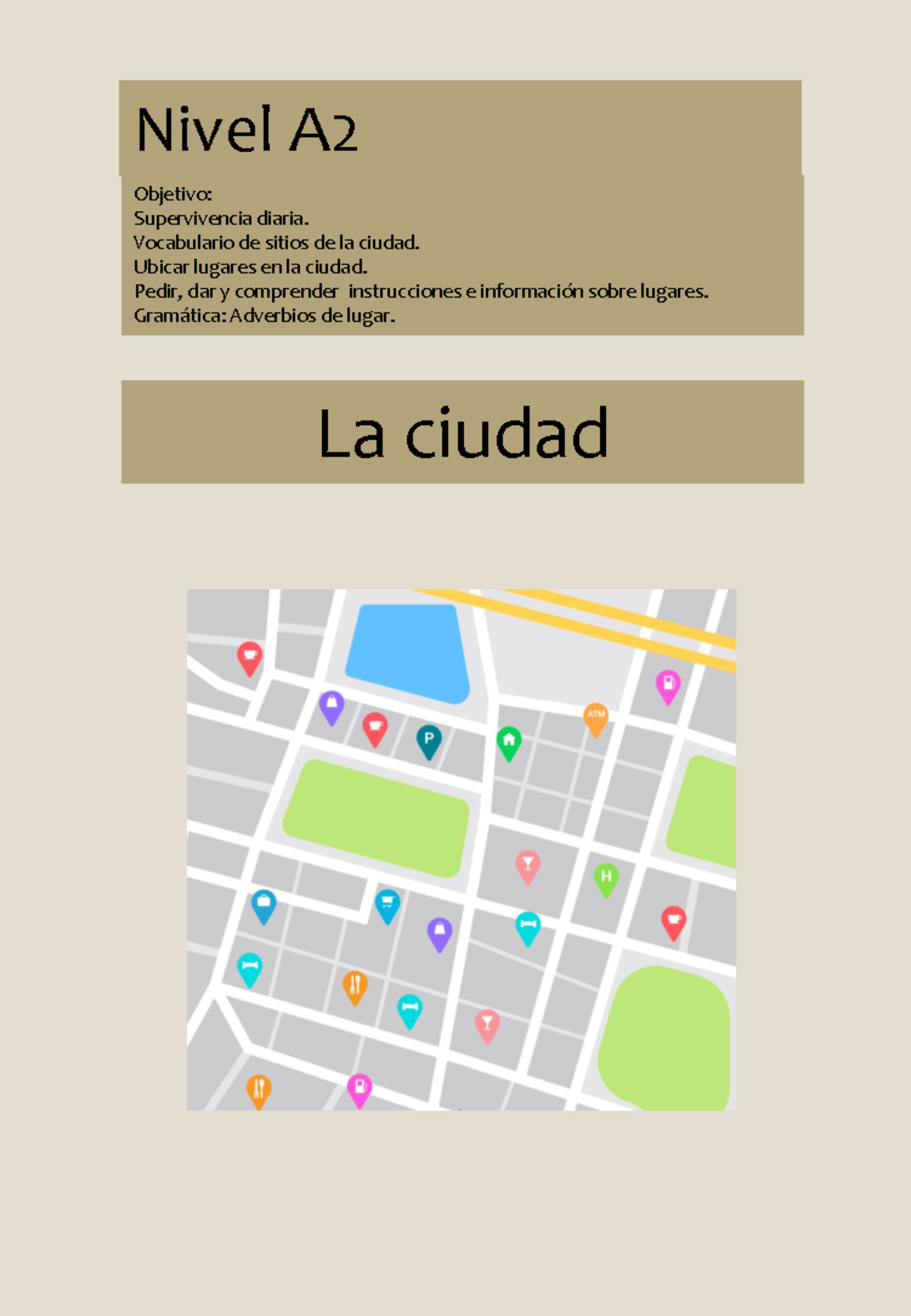 Tablero de los lugares de la ciudad en espanol con tarjetas - Nivel A ...
