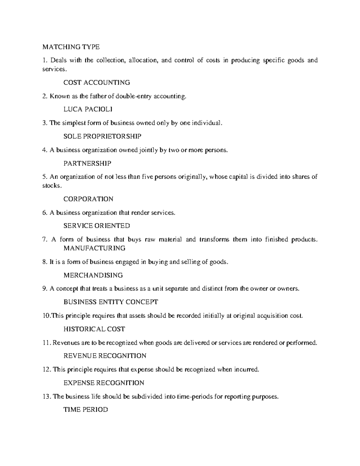 Matching TYPE - Financial Accounting and Reporting - MATCHING TYPE ...