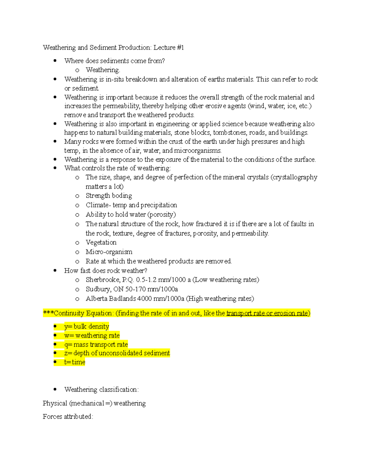 GEOG-2540 Lecture #1 weathering and sediment production - Weathering ...