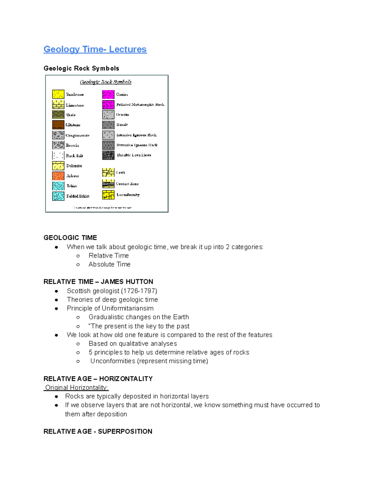 Geology Time- Lectures - Geology Time- Lectures Geologic Rock Symbols ...