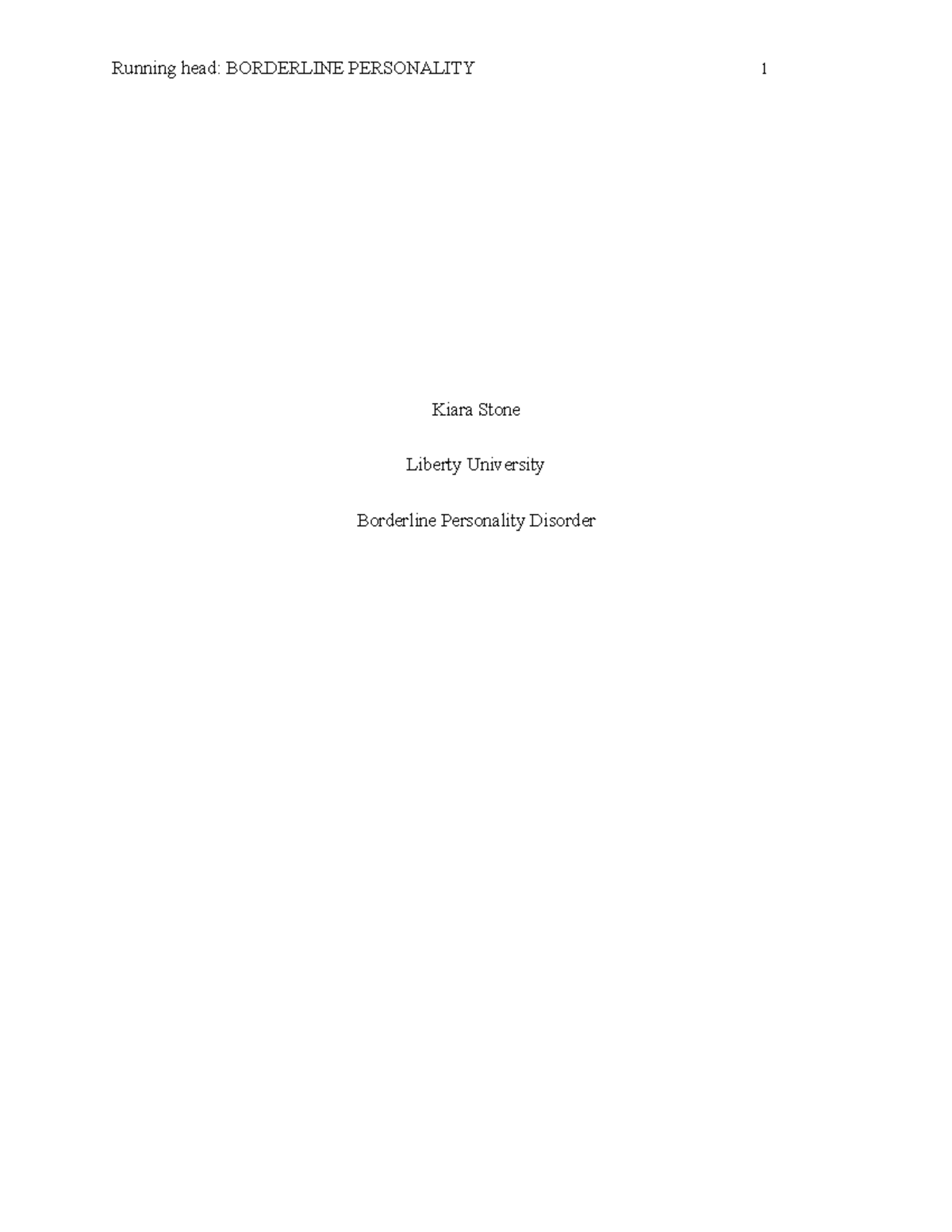 Borderline Personality Disorder Research Paper - Running head ...
