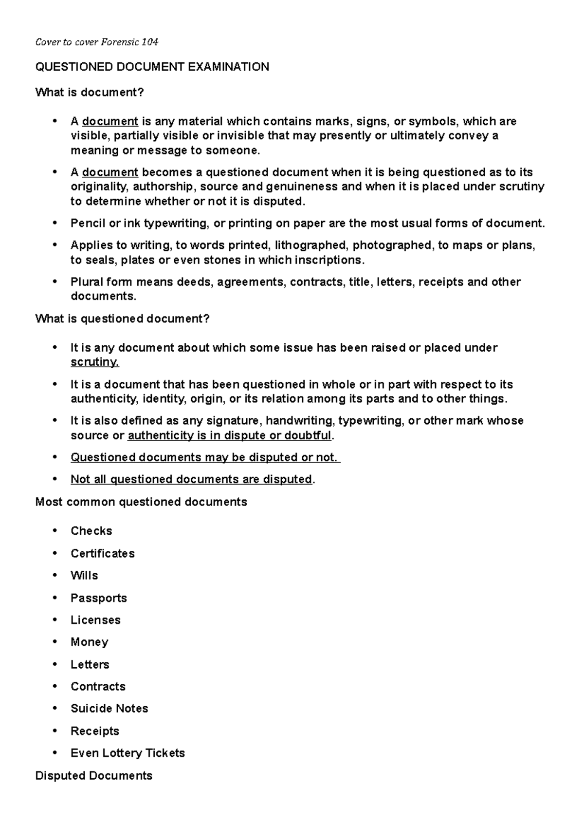 Cover to cover Forensic 104 - A document becomes a questioned document ...