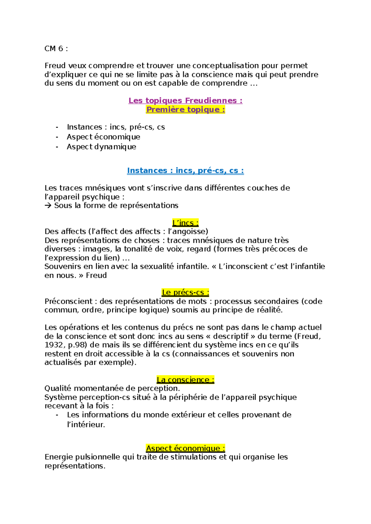 CM 6 - Topiques Freudiennes - CM 6 : Freud veux comprendre et trouver une conceptualisation pour ...