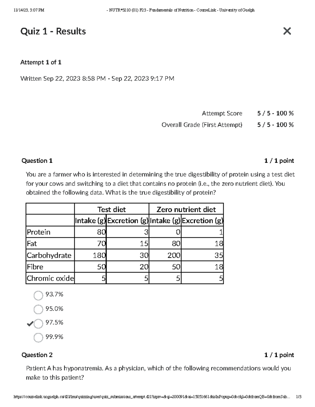 NUTR Quiz 1 2023 - NUTR Quiz 1 - 11/14/23, 3:07 PM - NUTR*3210 (01) F23 ...