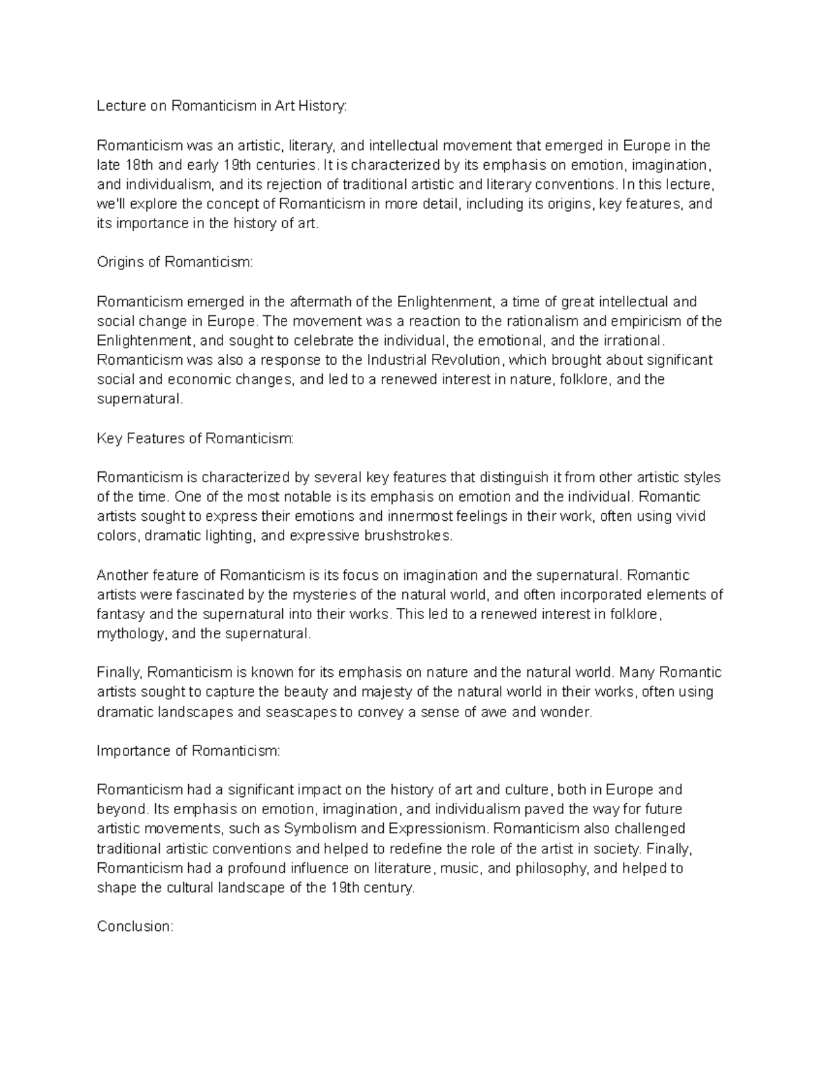 Lecture on Romanticism in Art History - Lecture on Romanticism in Art ...